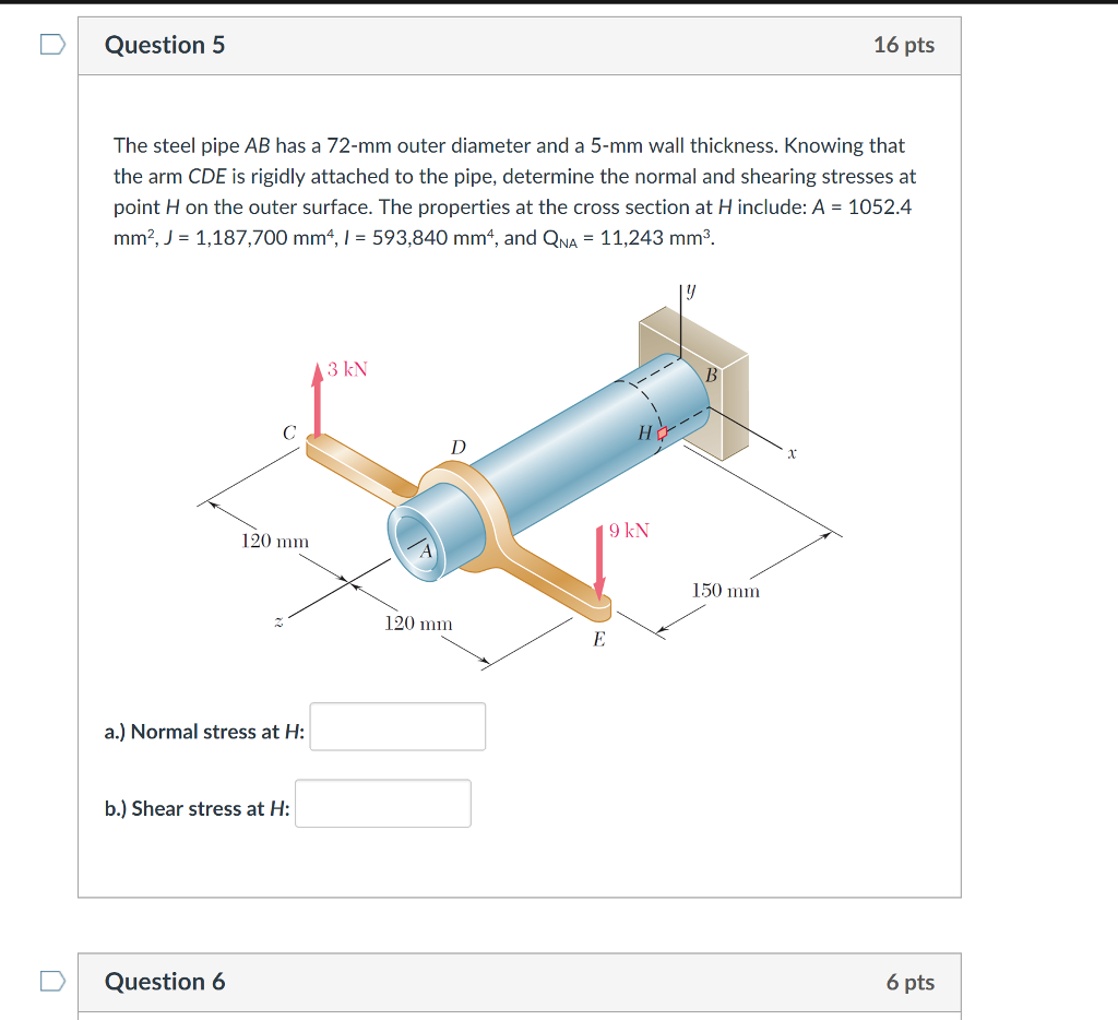 Solved Question 5 16 pts The steel pipe AB has a 72-mm outer | Chegg.com