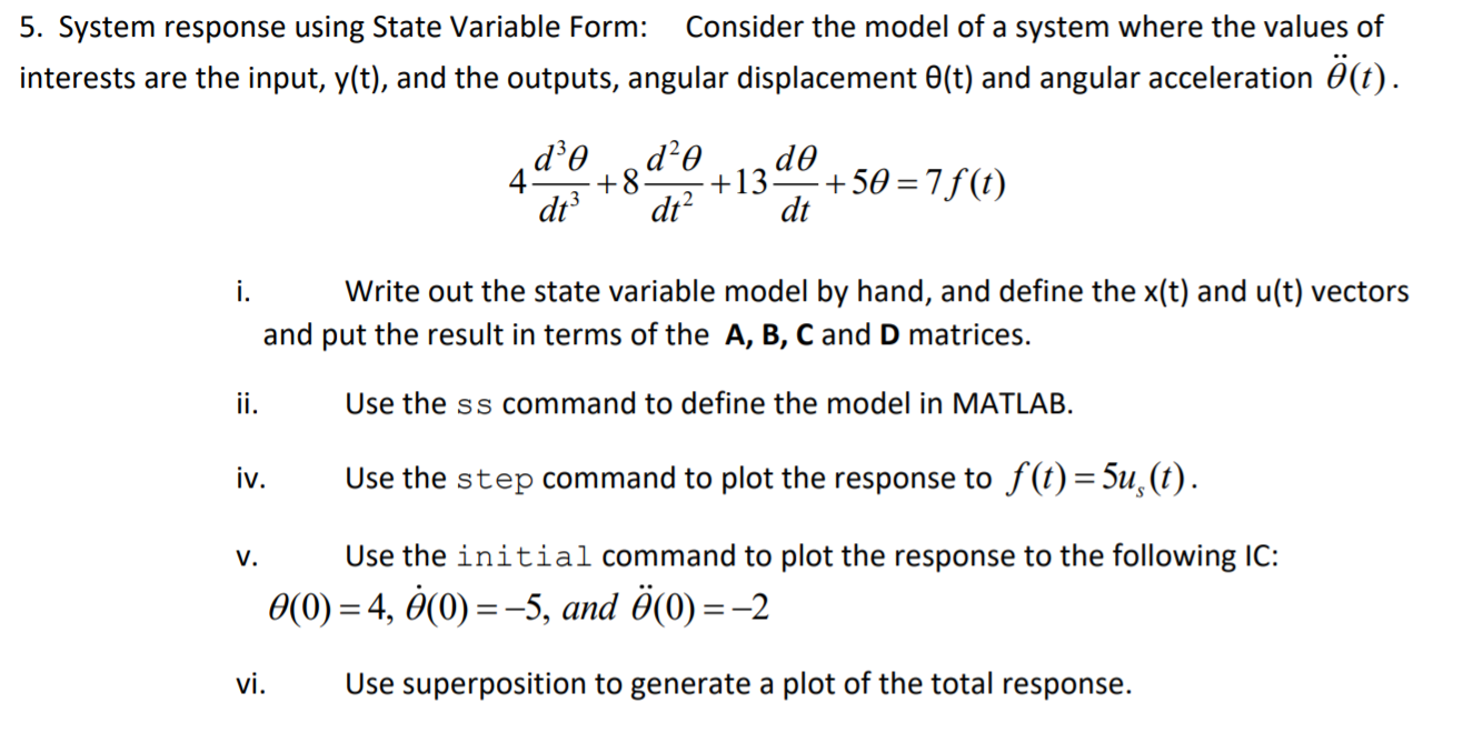 5. System response using State Variable Form: | Chegg.com
