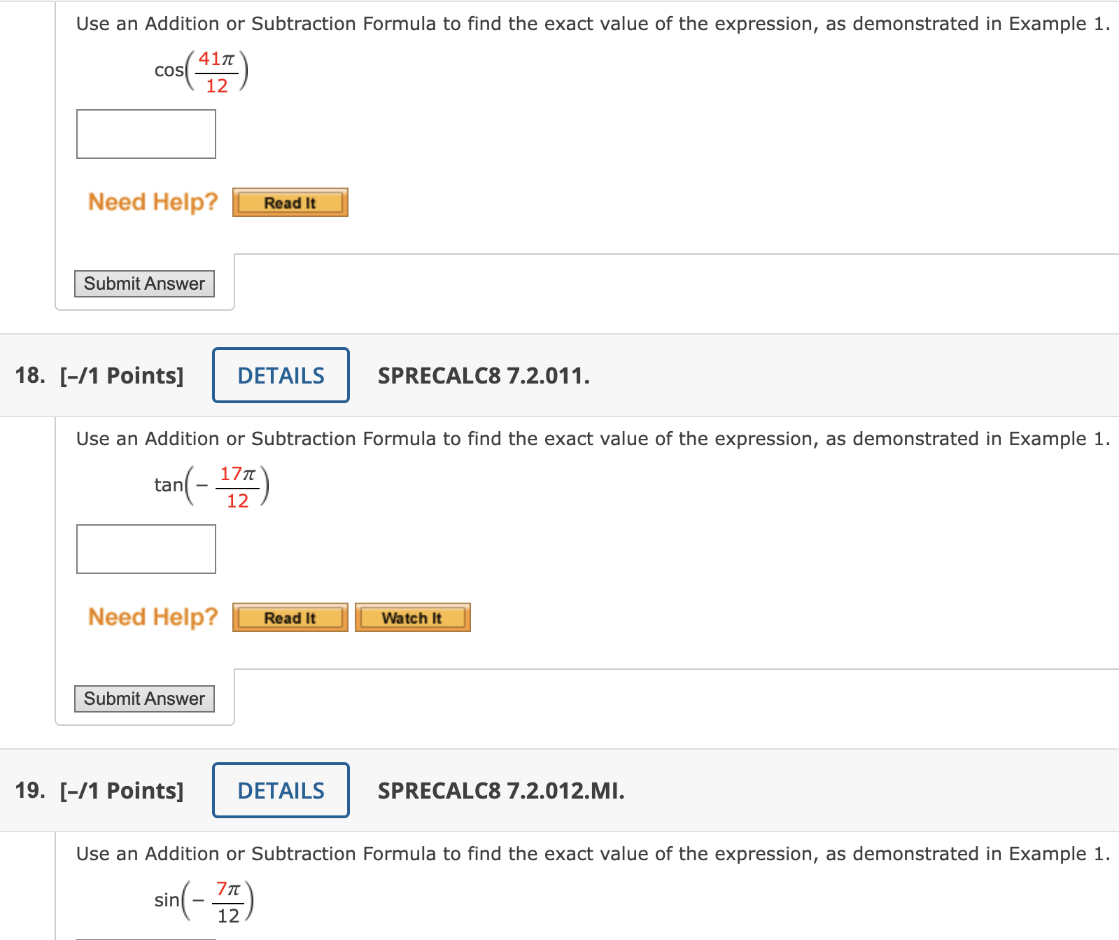 Solved Use an Addition or Subtraction Formula to find the | Chegg.com