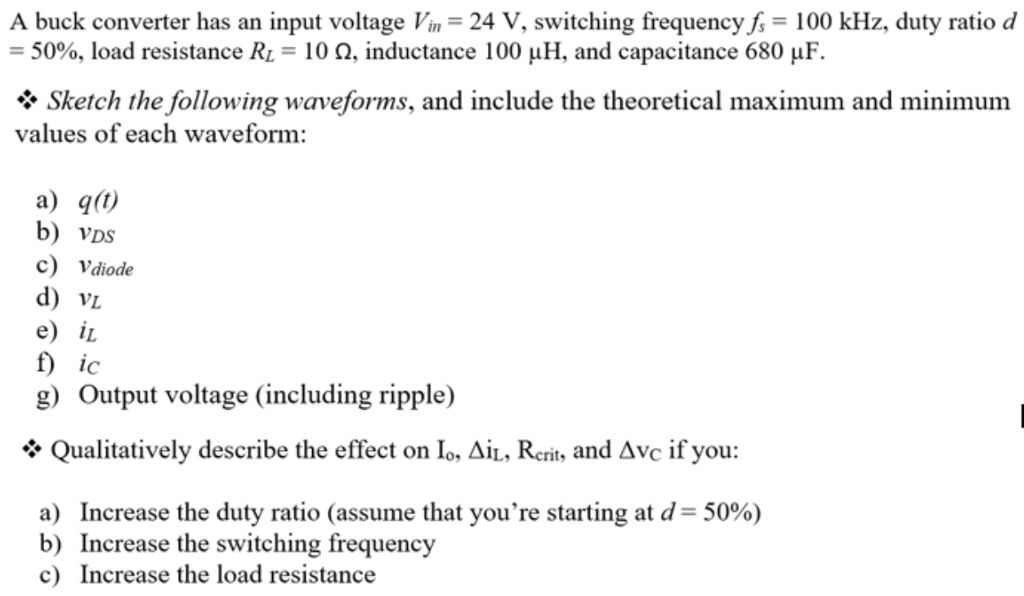 Solved A buck converter has an input voltage Vim 24 V, | Chegg.com