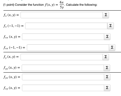 Solved (1 point) Consider the function f(x,y)=5y6x. | Chegg.com