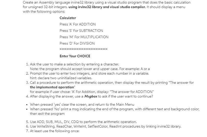 Create An Assembly Language Irvine32 Library Using A 4108