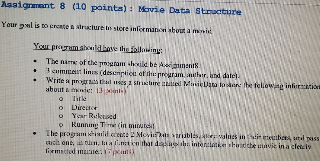 Solved Assignment 8 (10 points): Movie Data Structure Your | Chegg.com