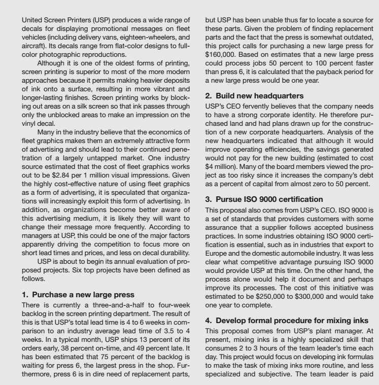 Solved United Screen Printers (USP) produces a wide range of | Chegg.com