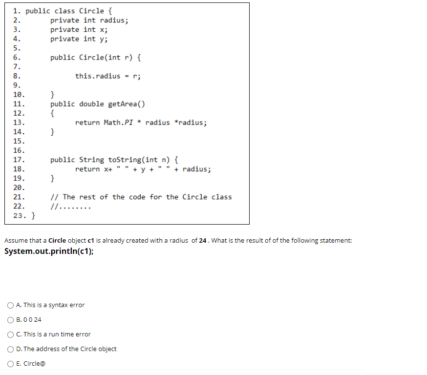 Solved 1 Public Class Circle 2 Private Int Radius 3 