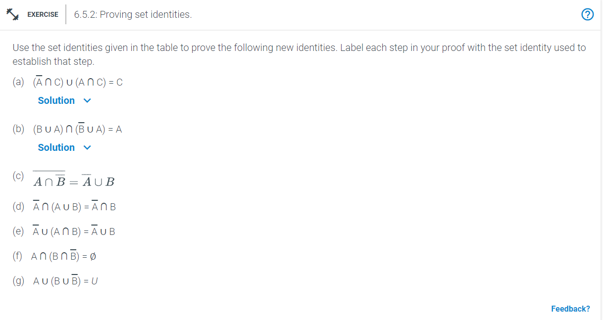 Solved Use the set identities given in the table to prove | Chegg.com