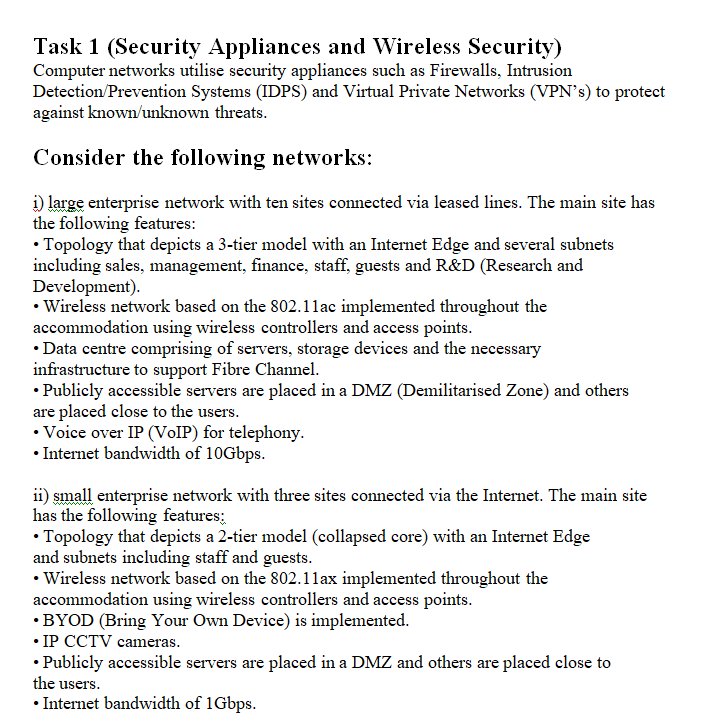 Solved Task 1 (Security Appliances and Wireless Security) | Chegg.com