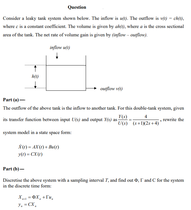 Solved Consider a leaky tank system shown below. The inflow | Chegg.com