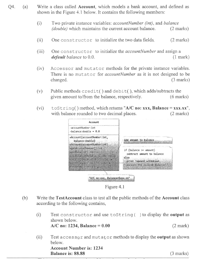 Solved (a) Write a class called Account, which models a bank | Chegg.com