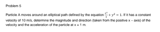 Solved Particle A moves around an elliptical path defined by | Chegg.com
