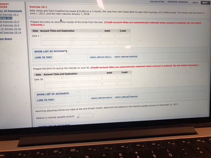 Solved CALCULATOR PRINTER VERSION BACK MENT Exercise 10-1 | Chegg.com