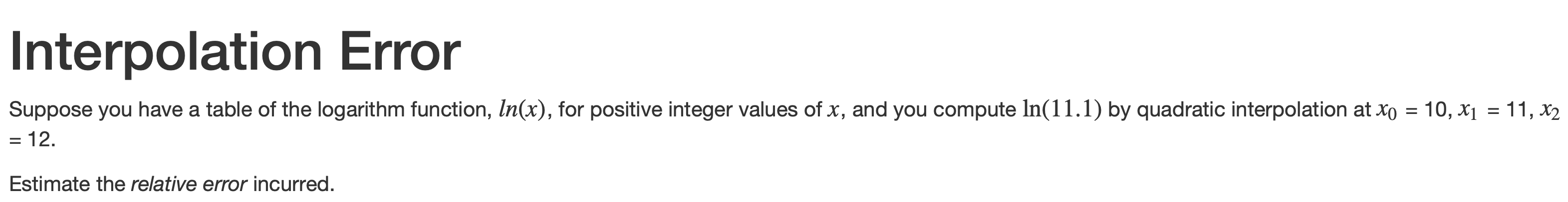 Solved Interpolation Error Suppose you have a table of the | Chegg.com