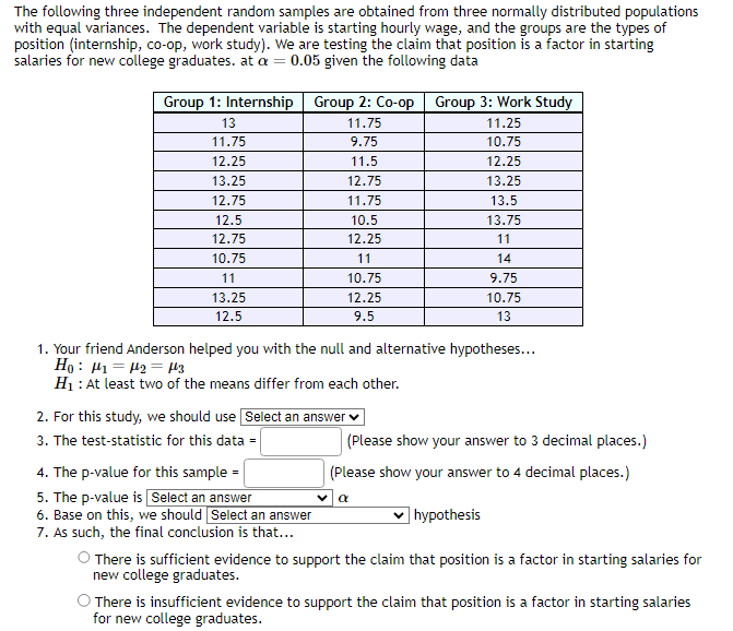 Solved The following three independent random samples are | Chegg.com