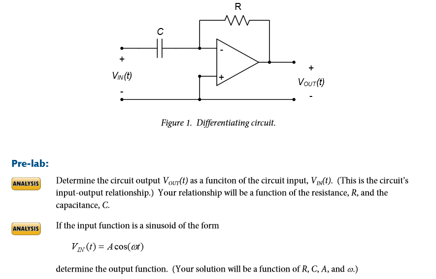 Solved R C + + VIN(t) VouT(t) Figure 1. Differentiating | Chegg.com