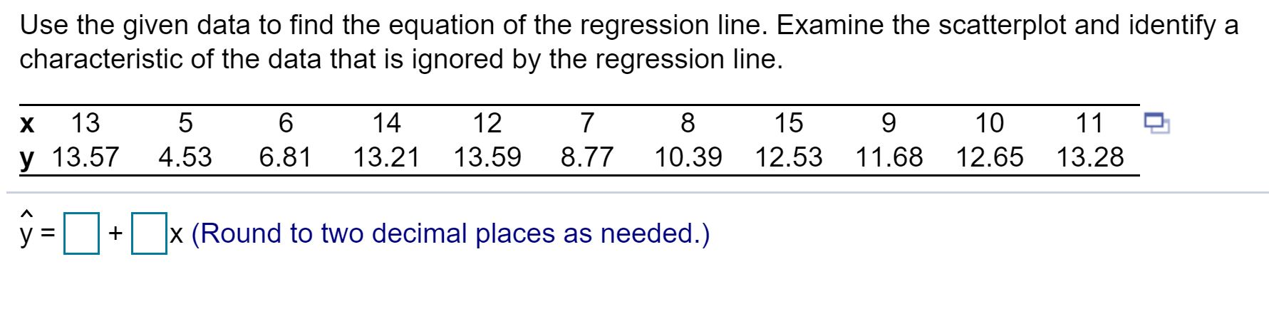 Solved Use the given data to find the equation of the | Chegg.com