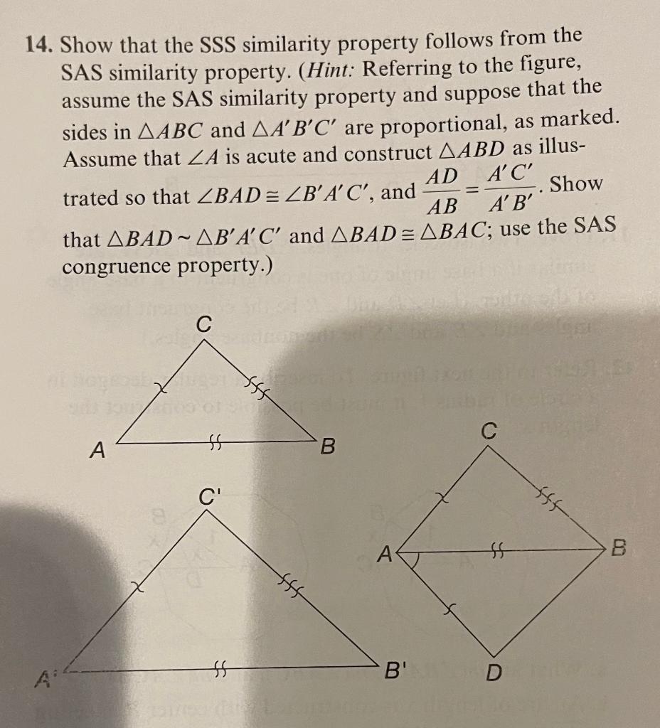 Solved 14. Show that the SSS similarity property follows | Chegg.com