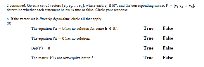 Solved Vn), determine .. 2. Given a set of vectors {V1, V2, | Chegg.com