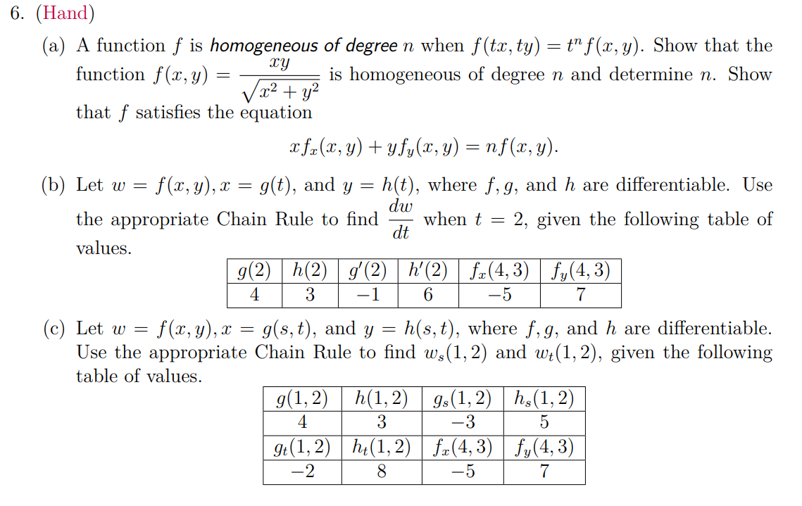Solved (a) A function f is homogeneous of degree n when | Chegg.com