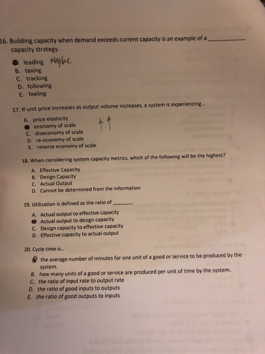 Solved 16. Building capacity when demand exceeds current | Chegg.com