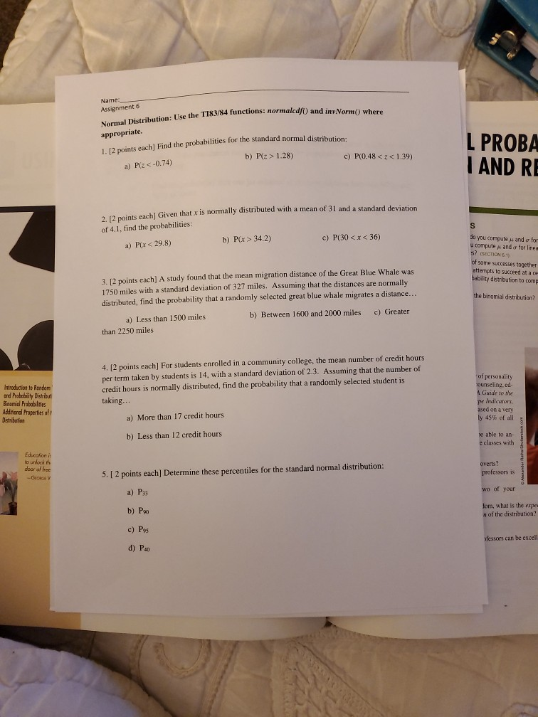 Solved the T183/84 functions: normalcdf) and invNorm() where | Chegg.com