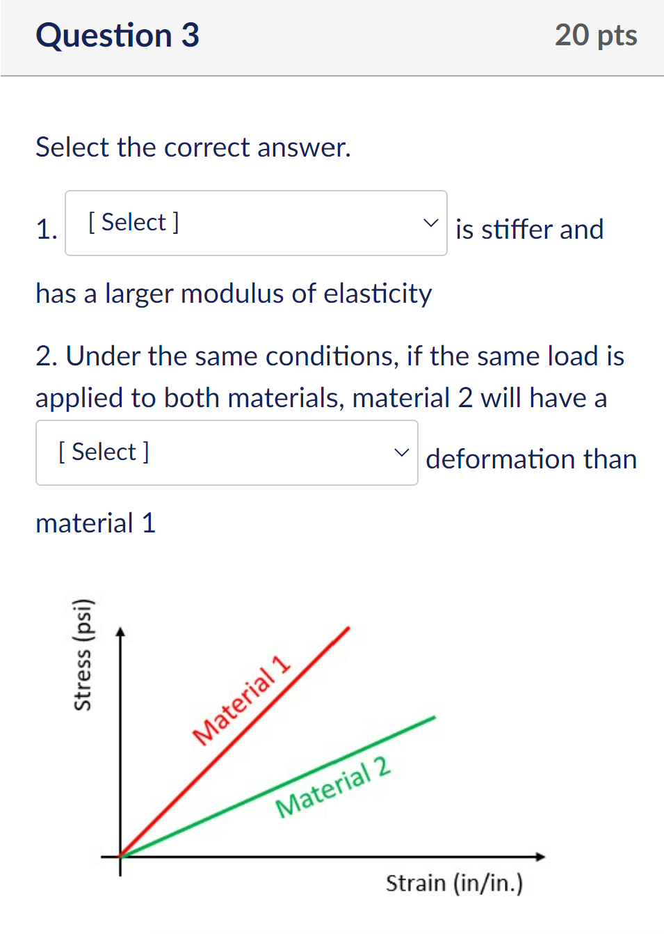 Solved Select the correct answer. 1. is stiffer and has a | Chegg.com