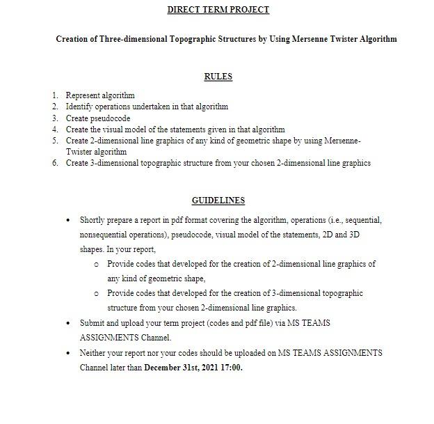 Solved DIRECT TERM PROJECT Creation of Three-dimensional | Chegg.com