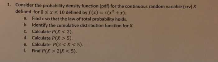 Solved 1. Consider the probability density function (pdf) | Chegg.com