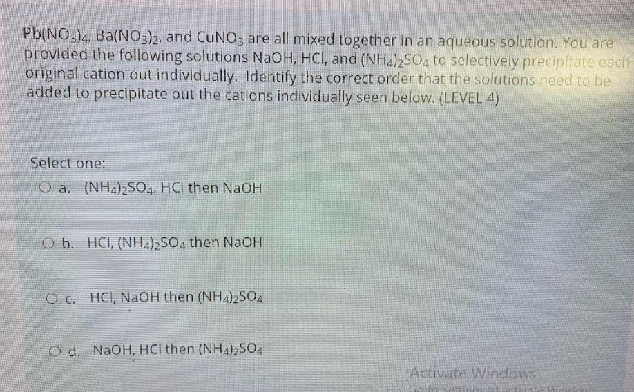 Solved Pb(NO3)4, Ba(NO3)2, and CuNO3 are all mixed together | Chegg.com