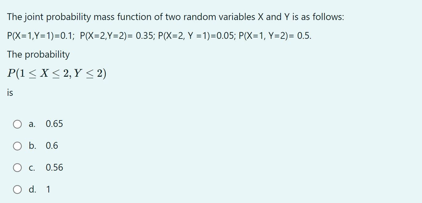 Solved The joint probability mass function of two random | Chegg.com