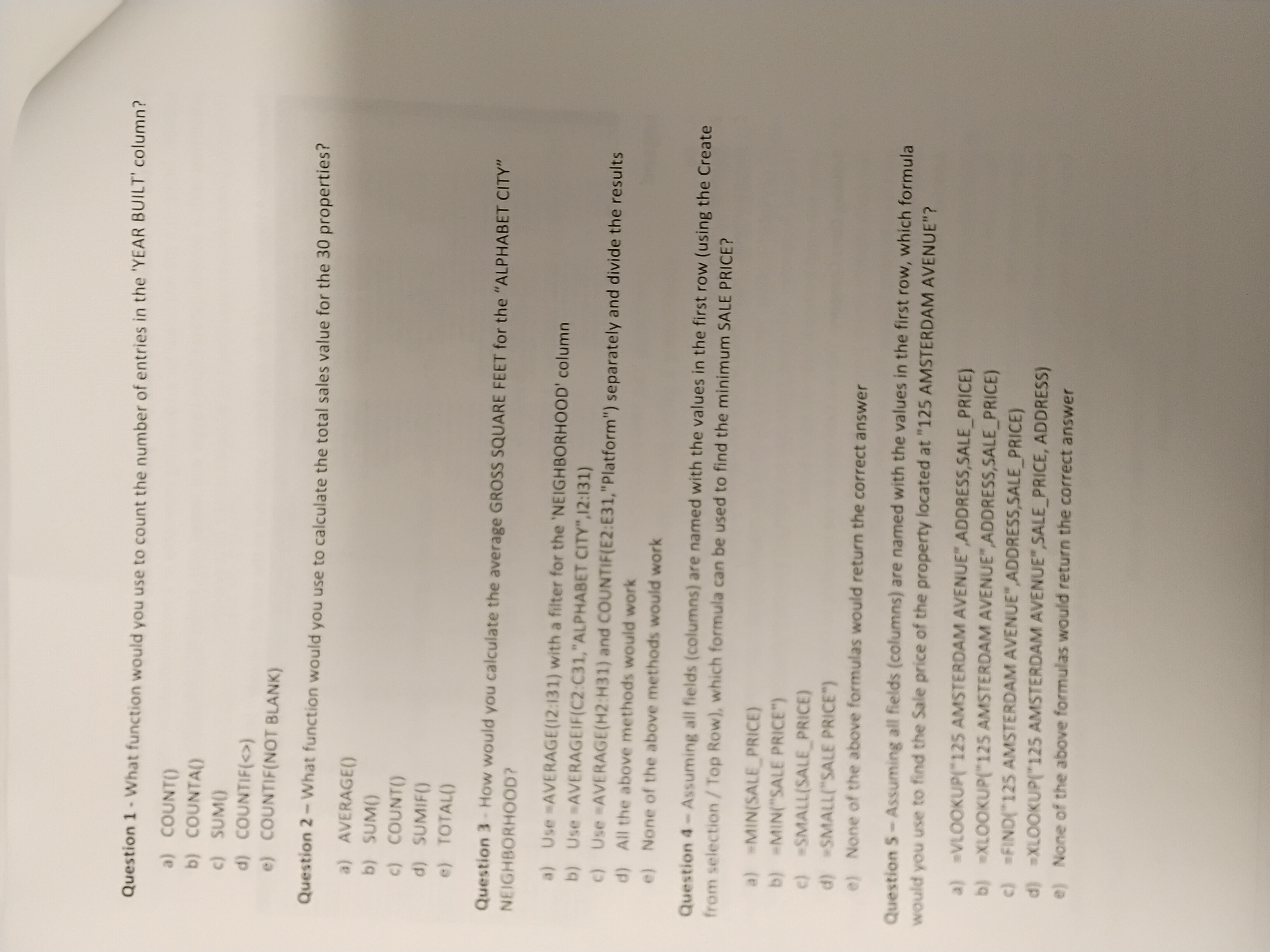 Solved Question 1 - ﻿What function would you use to count | Chegg.com