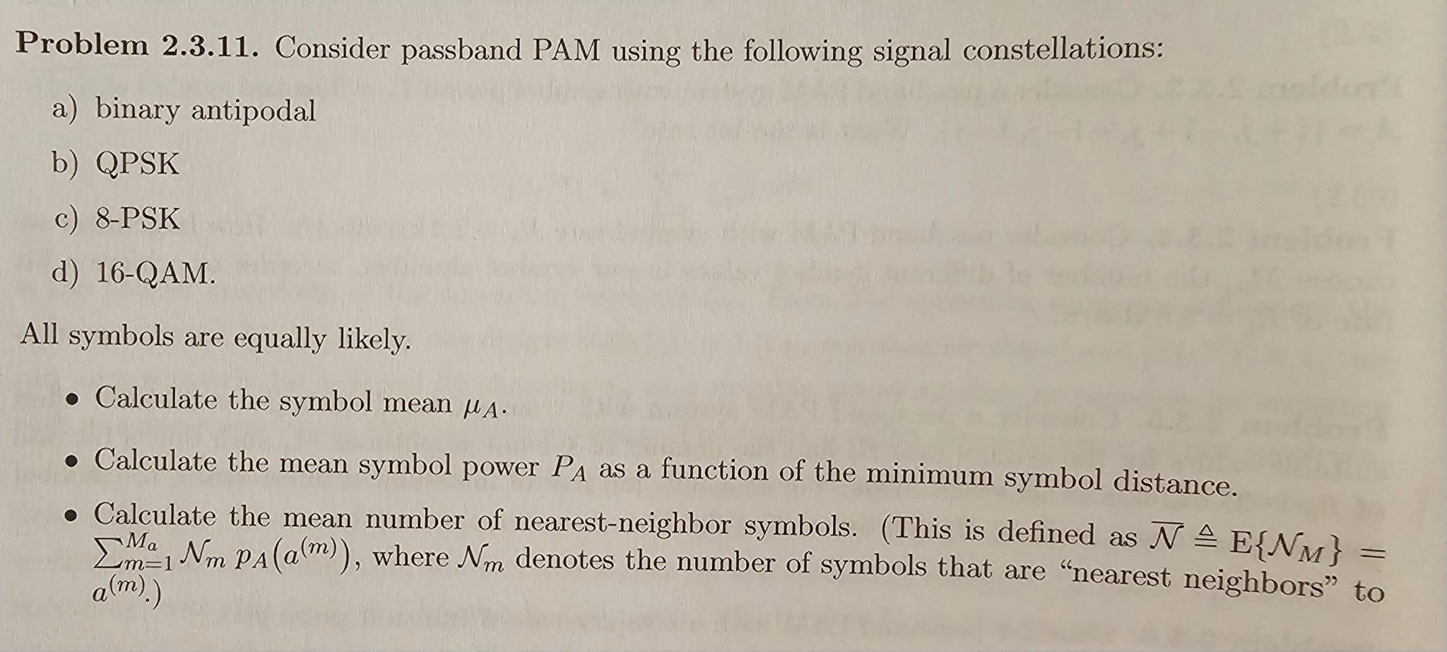 Solved Problem 2.3.11. Consider passband PAM using the | Chegg.com