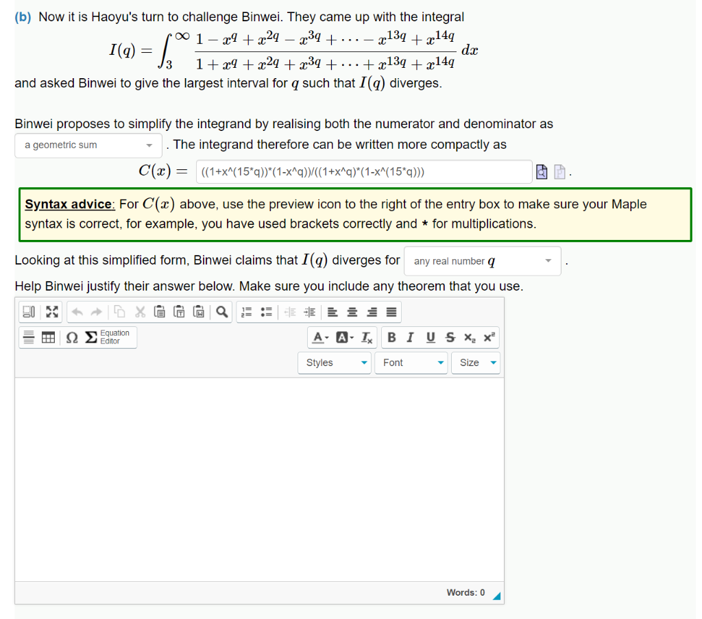 Solved (b) Now it is Haoyu's turn to challenge Binwei. They | Chegg.com