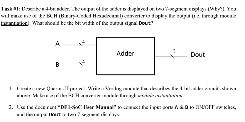 Task #1: Describe a 4-bit adder. The output of the | Chegg.com