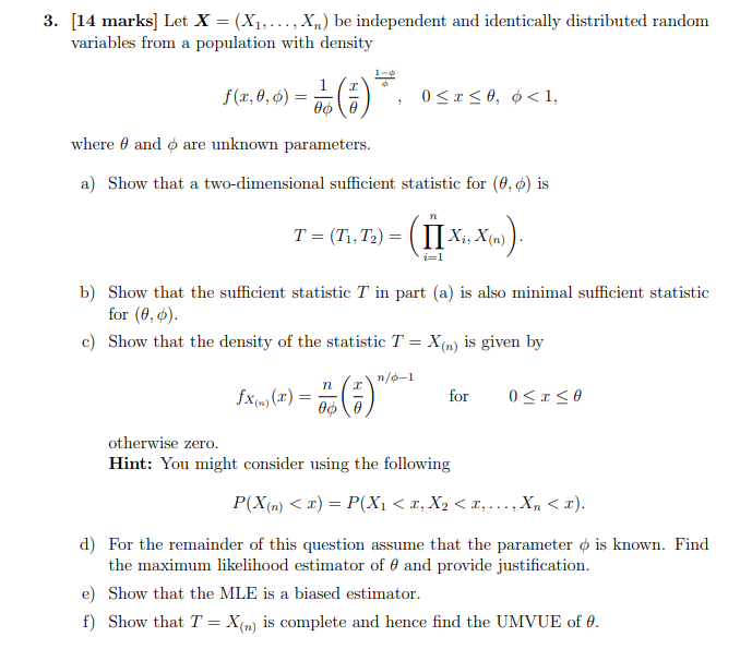 Solved 3. [14 marks] Let X = (X1,...,xn) be independent and | Chegg.com