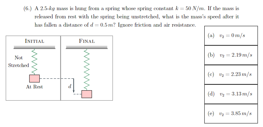 Solved (6.) A 2.5- kg mass is hung from a spring whose | Chegg.com