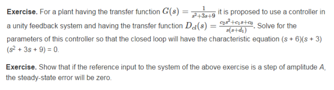 Solved 1 Exercise. For a plant having the transfer function | Chegg.com