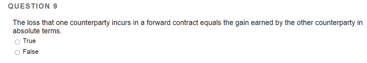 Solved QUESTION 9 The loss that one counterparty incurs in a | Chegg.com