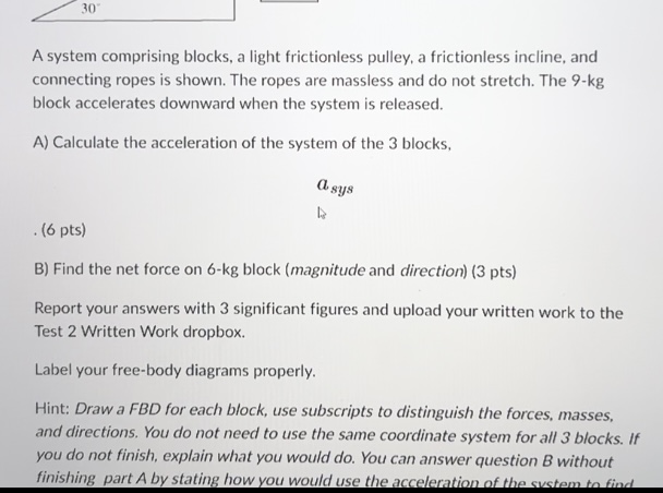 Solved A system comprising blocks, a light frictionless | Chegg.com
