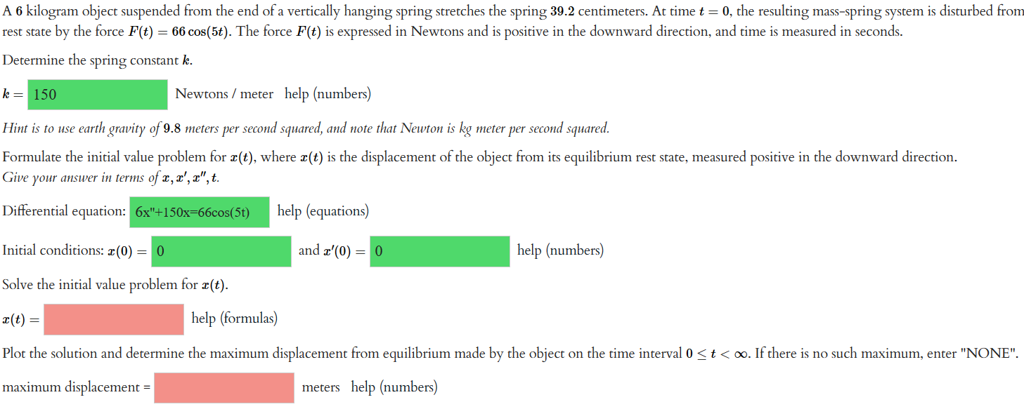 Solved A 6 kilogram object suspended from the end of a | Chegg.com