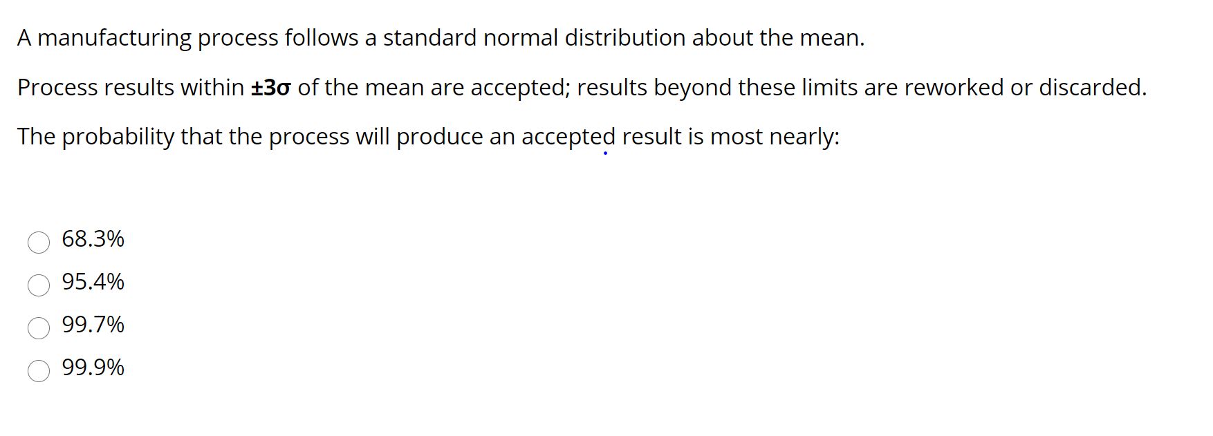 Solved A manufacturing process follows a standard normal | Chegg.com