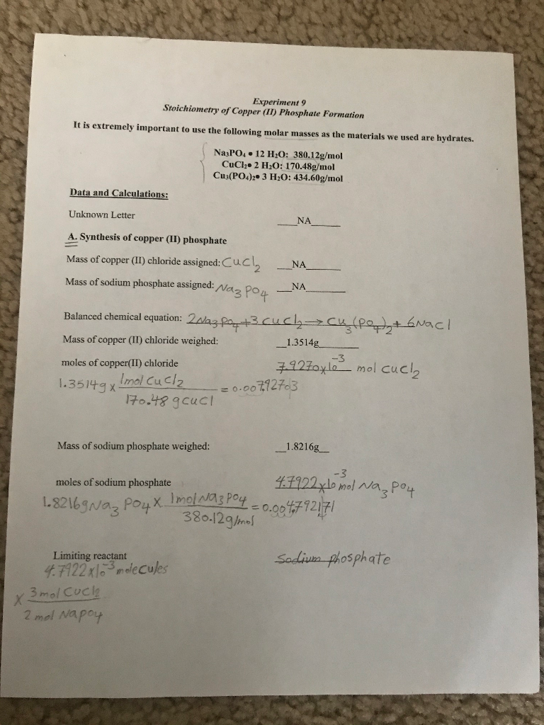 Experiment 9 Stoichiometry of Copper (II) Phosphate | Chegg.com