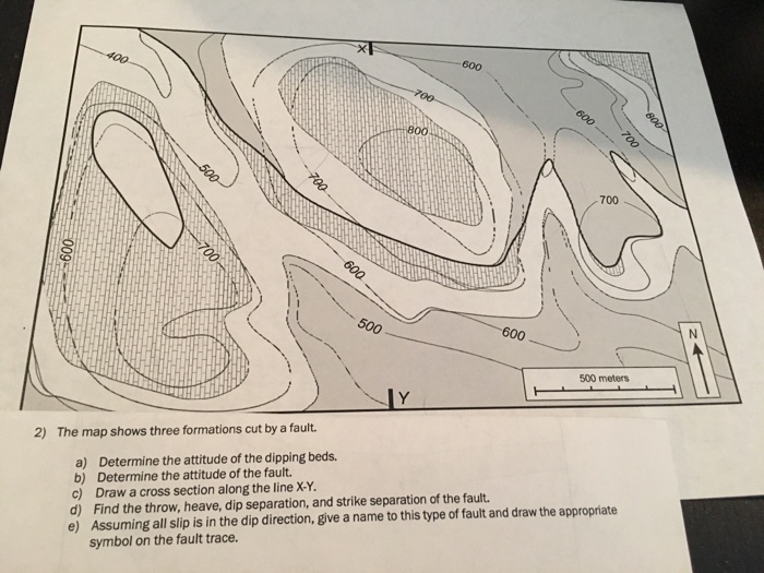 Solved The map shows three formations cut by a fault a) | Chegg.com