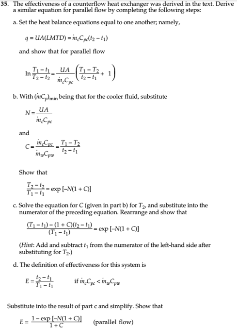Solved 35. The effectiveness of a counterflow heat exchanger | Chegg.com