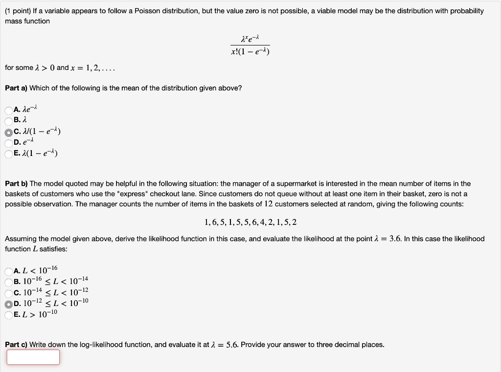 Solved (1 point) If a variable appears to follow a Poisson | Chegg.com