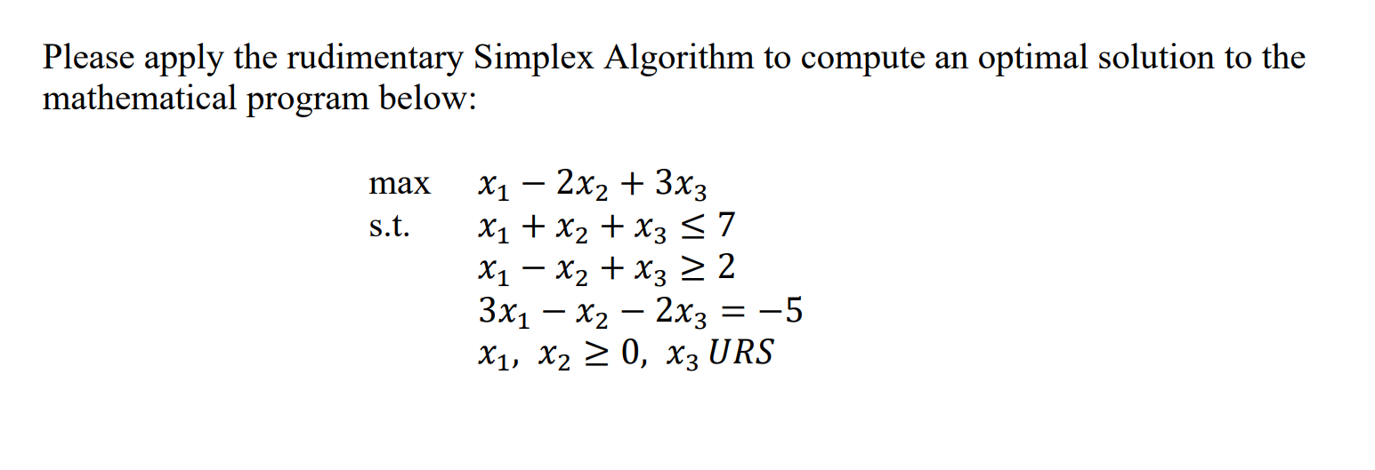 Solved Please apply the rudimentary Simplex Algorithm to | Chegg.com