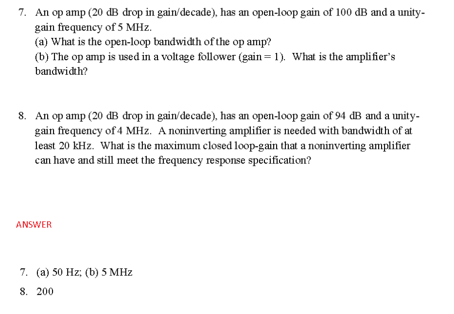 Solved 7. An op amp (20 dB drop in gain/decade), has an | Chegg.com