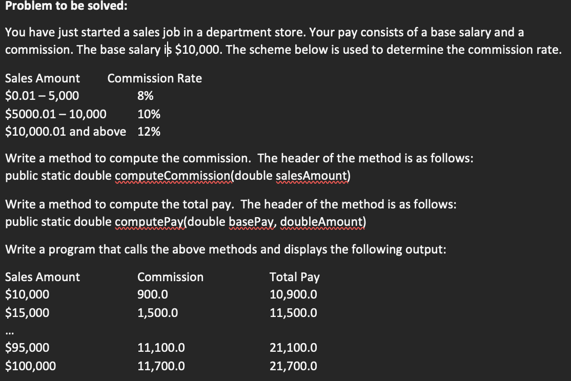 Solved Problem to be solved: You have just started a sales | Chegg.com