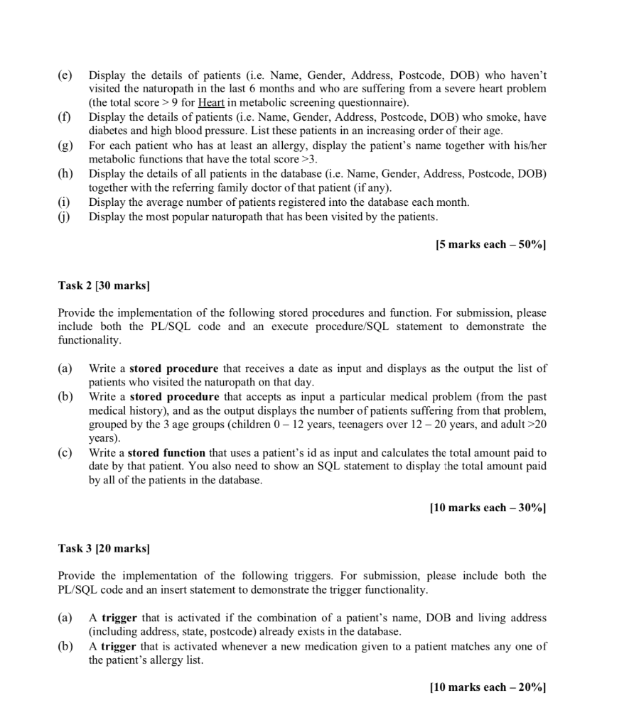 Solved Implement the following tasks using ORACLE SOL"Plus. | Chegg.com