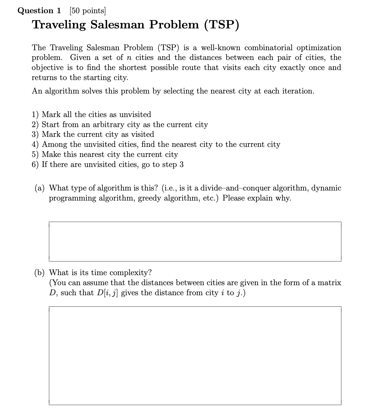 Solved Question 1 [50 points \\( ] \\) Traveling Salesman | Chegg.com
