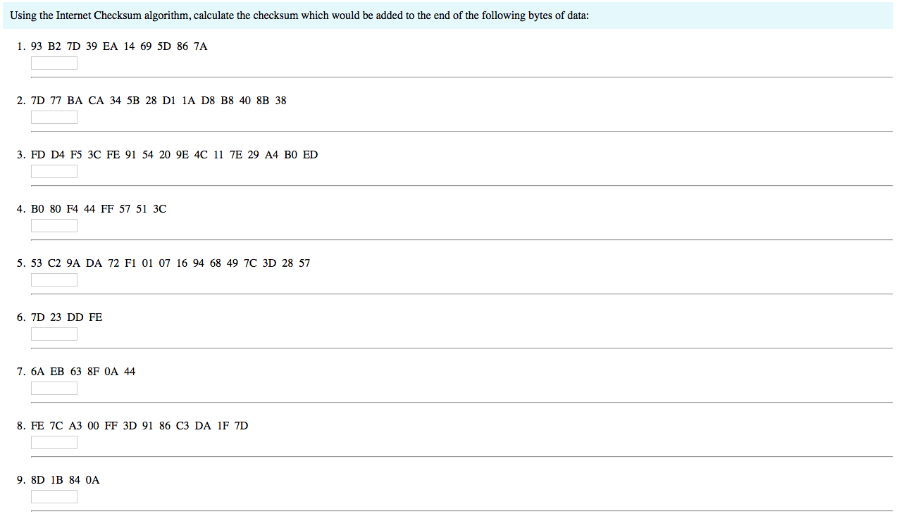 Solved Using the Internet Checksum algorithm, calculate the | Chegg.com